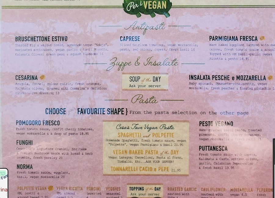 Cesarina Restaurant Menu | Authentic Italian Cuisine in San Diego